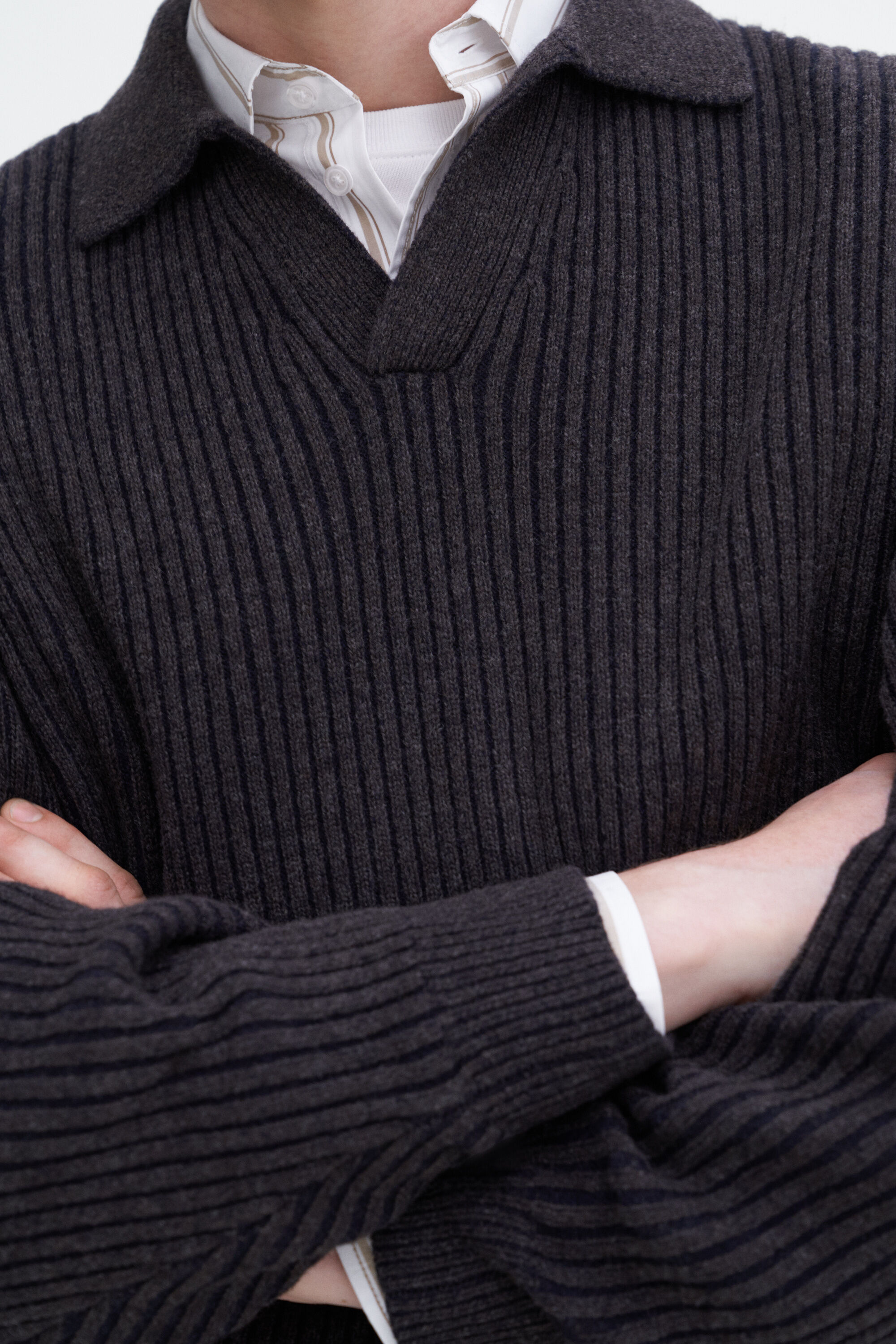 Ribbed Polo Shirt - Mocha/Navy | Filippa K