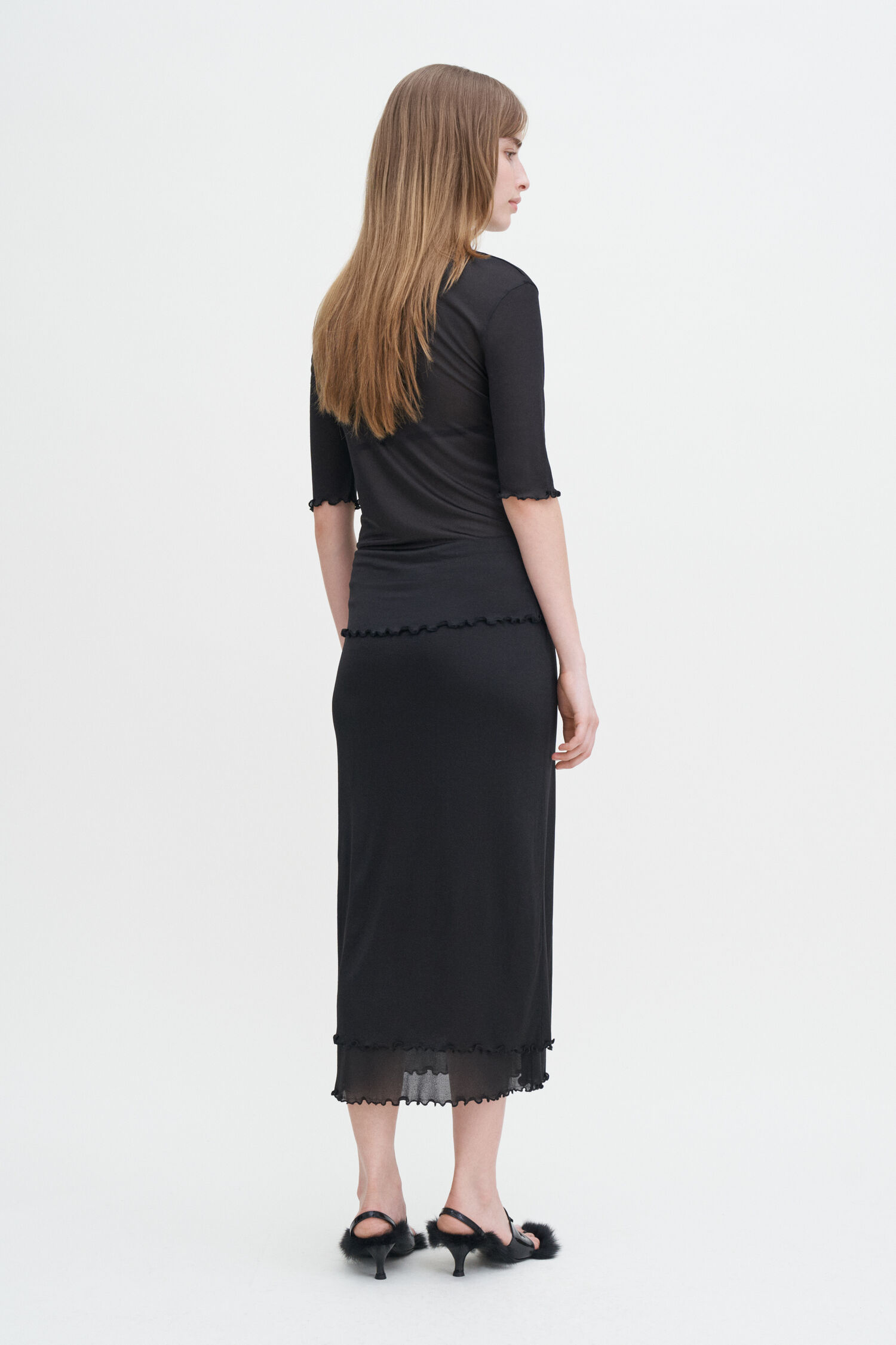 Layered Frill Crepe Skirt - Black | Filippa K