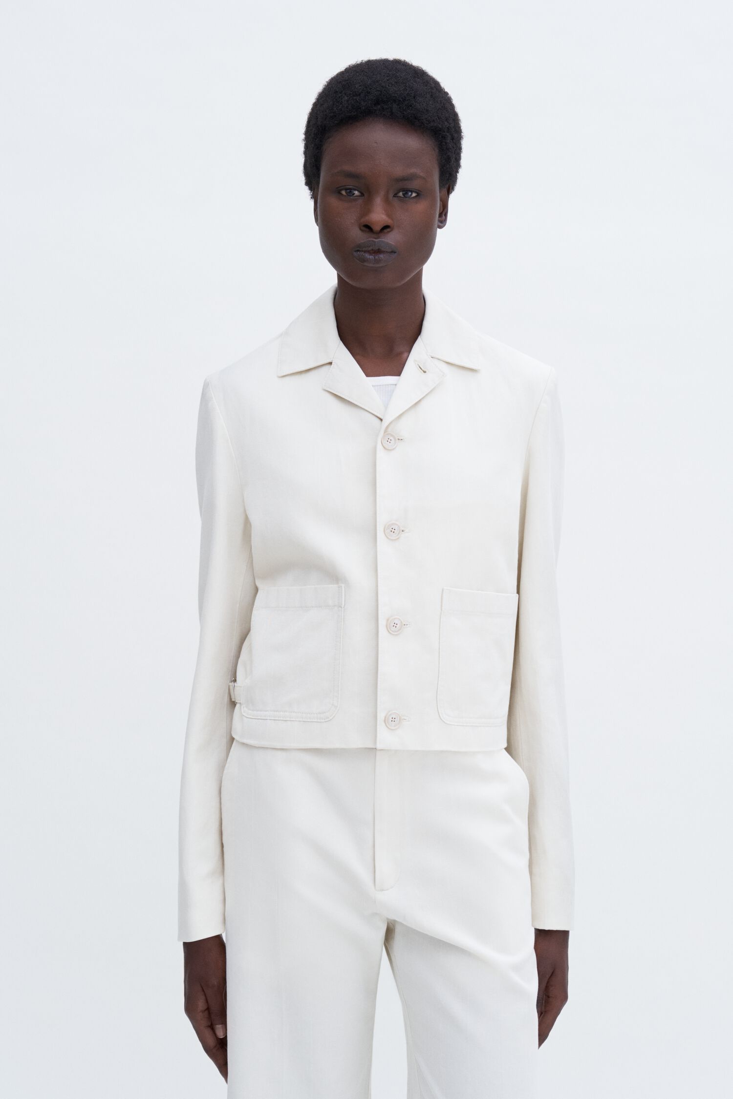 Patch Pocket Cotton Linen Jacket - Bone White/White Pinstripe | Filippa K