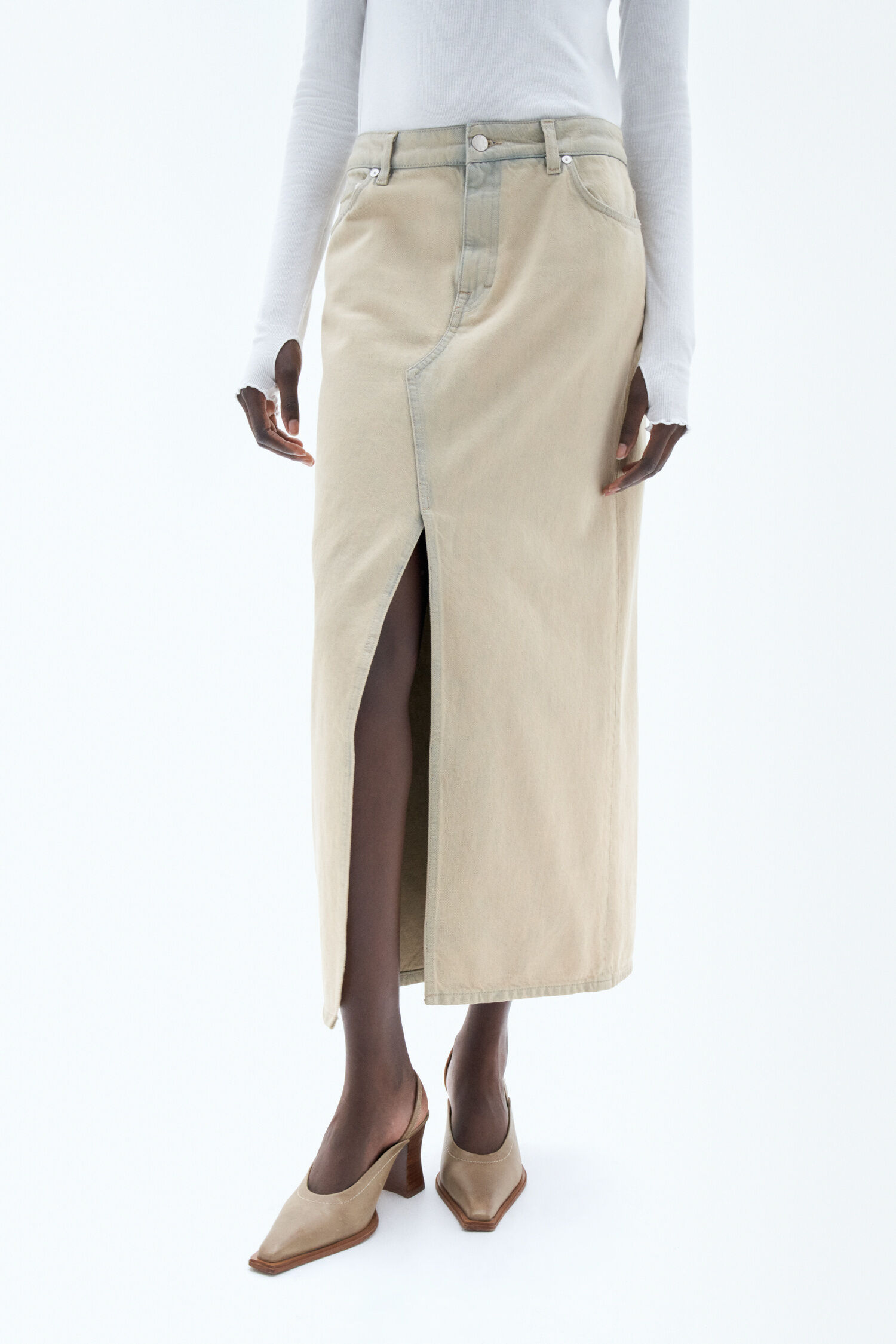 Long Slit Denim Skirt - Beige/Overdyed | Filippa K