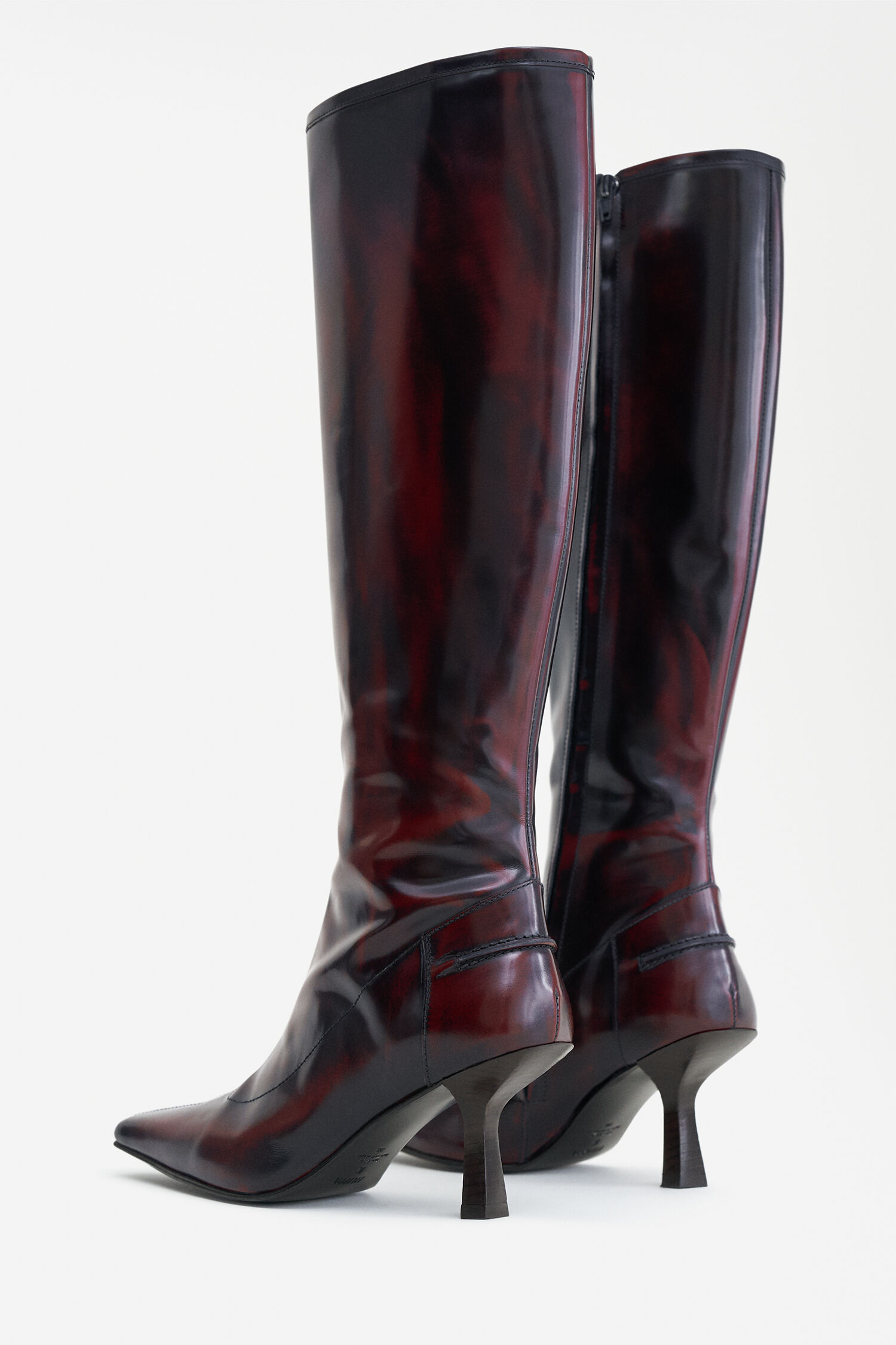 Knee High Faded Leather Boots - Dark Burgundy | Filippa K