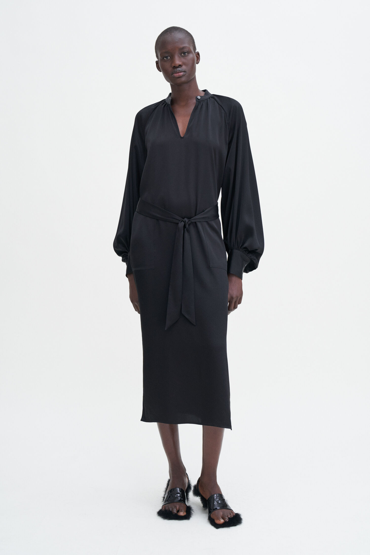 Belted Long Sleeve Dress - Black | Filippa K