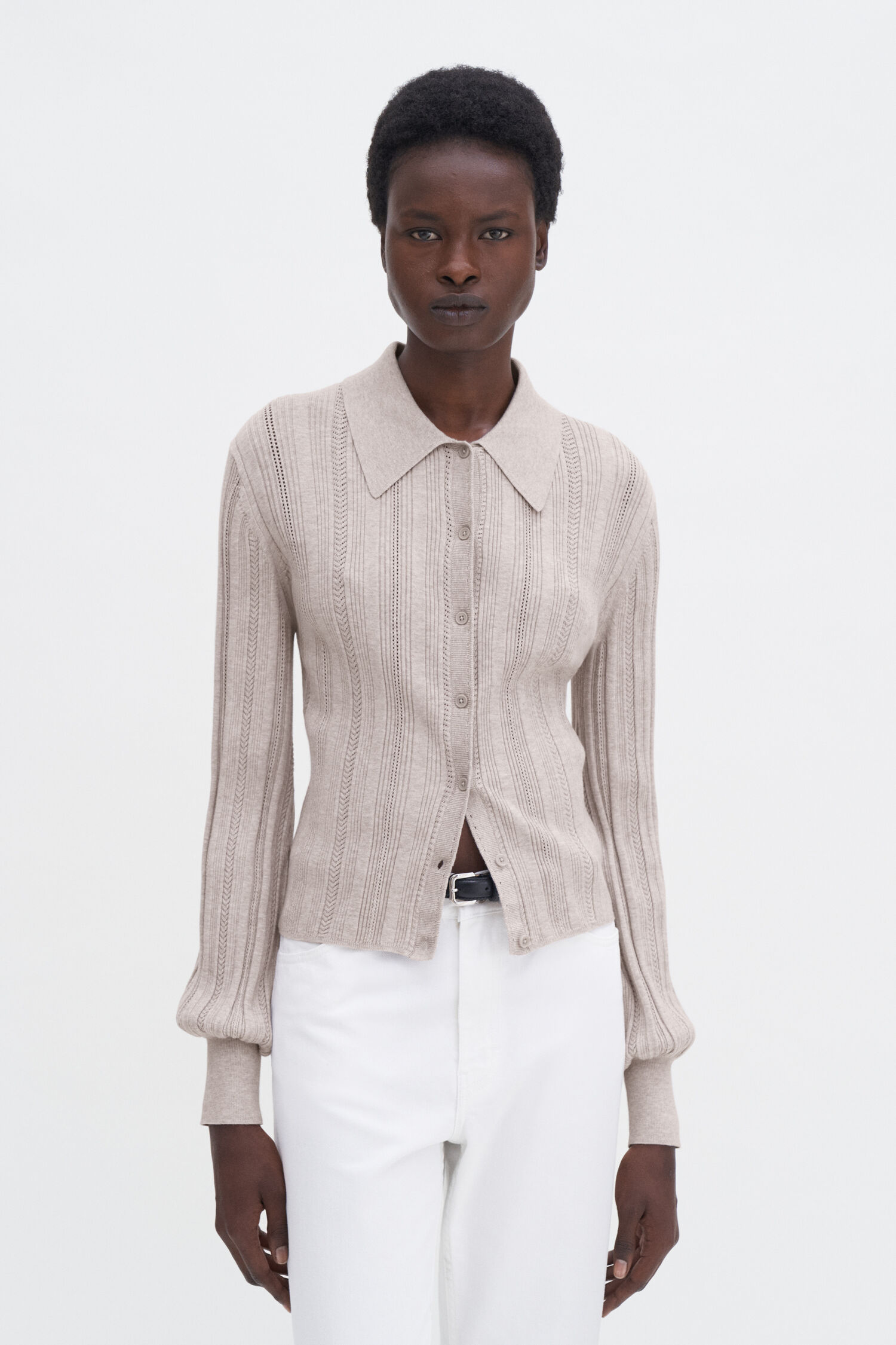 Braid Knit Cardigan - Light Taupe Melange | Filippa K