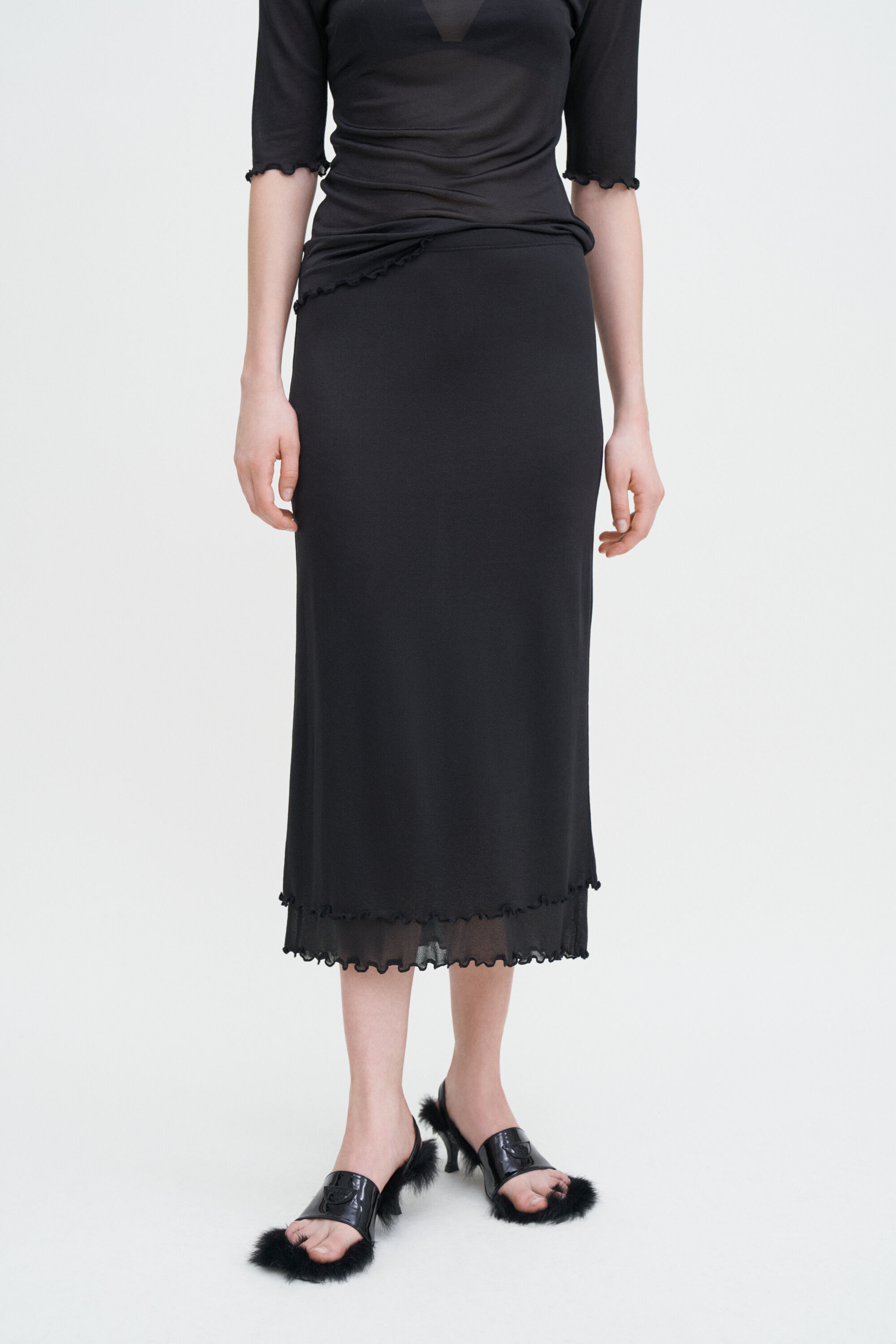 Layered Frill Crepe Skirt - Black | Filippa K